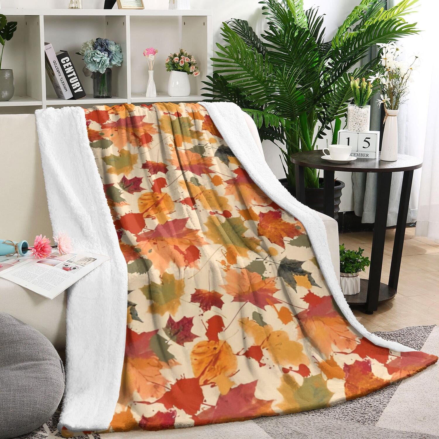 Autumn Fall Leaves Pattern Blanket,Comfortable Soft Lamb Wool Throw ...