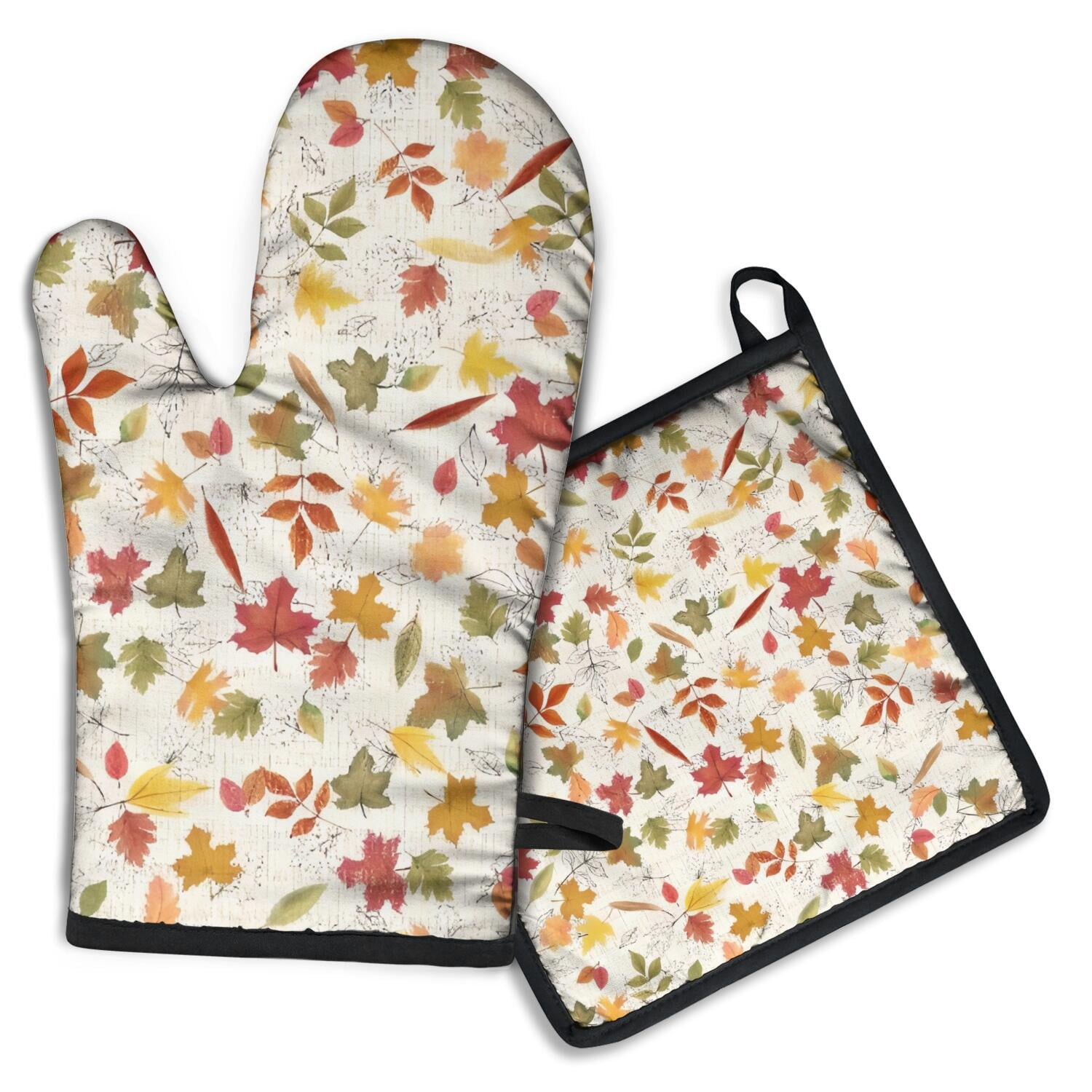 Autumn Fall Leaves Pattern Kitchen Oven Mitt and Pot Holder Sets 2 Pcs ...