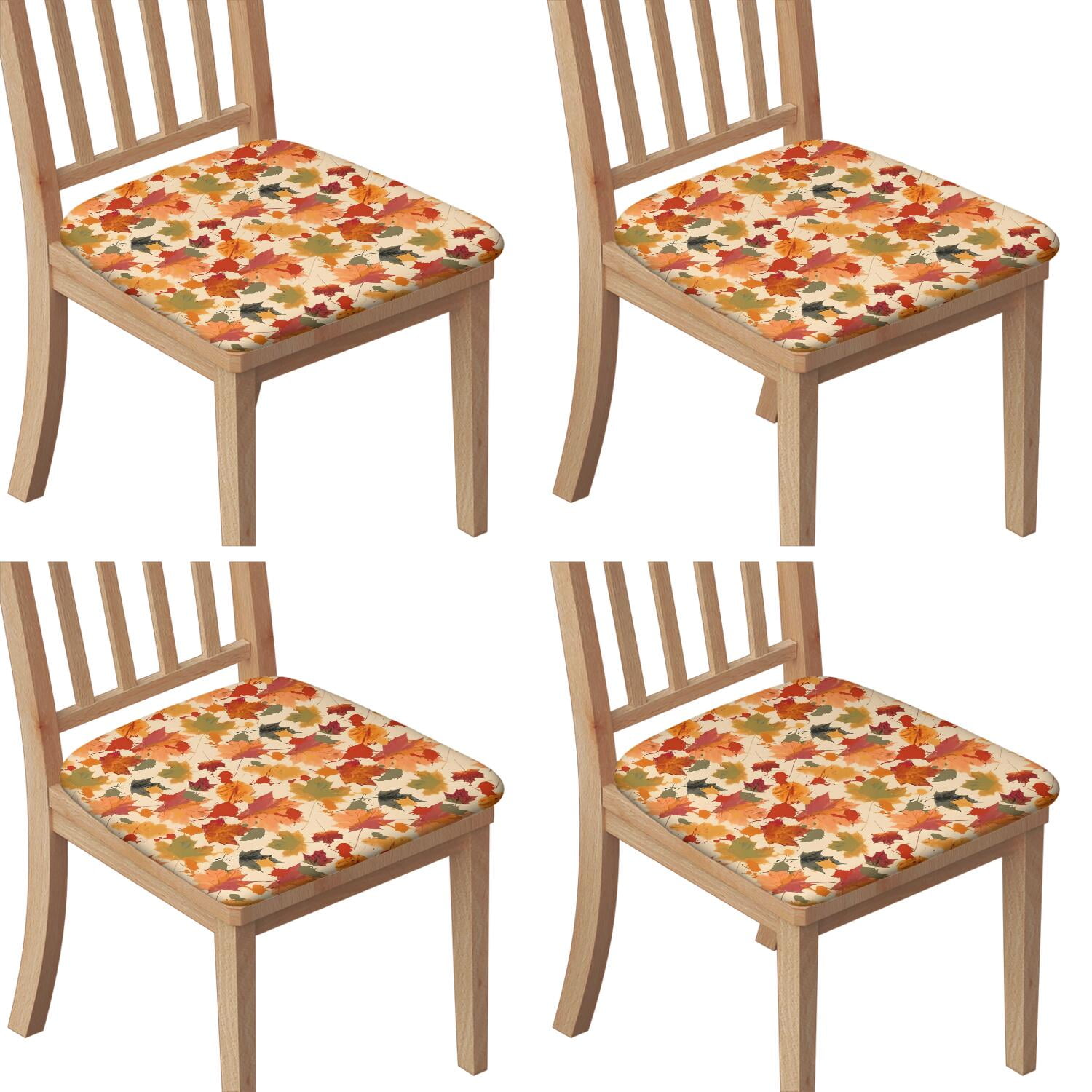 Autumn Fall Leaves Pattern Seat Covers for Dining Room Chairs Set Of 4 ...
