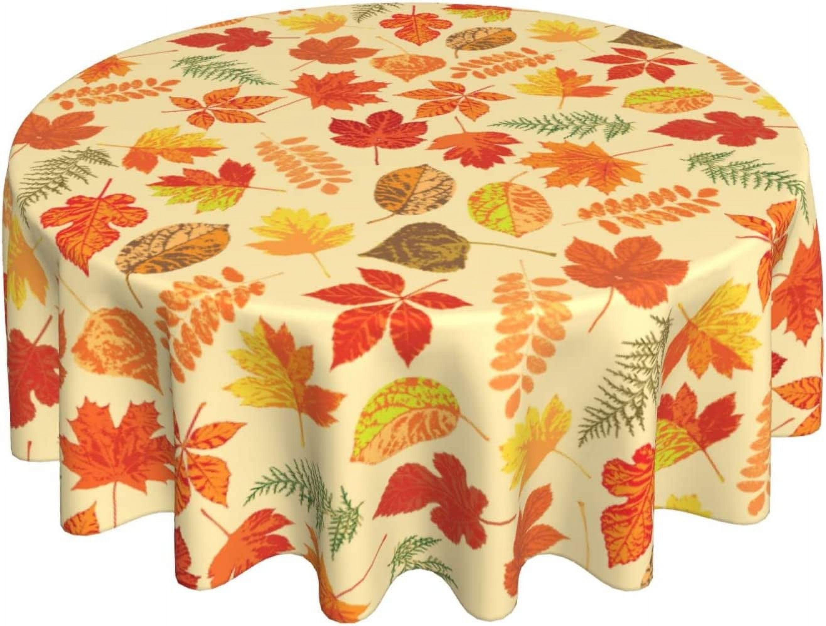 Autumn Fall Leaves Round Tablecloth 60 Inch Maple Leaf Thanksgiving ...