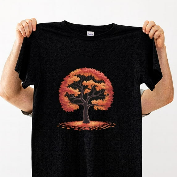 Autumn Fall Leaves Tree with Cute Forest Creatures Unisex T-Shirt, up ...