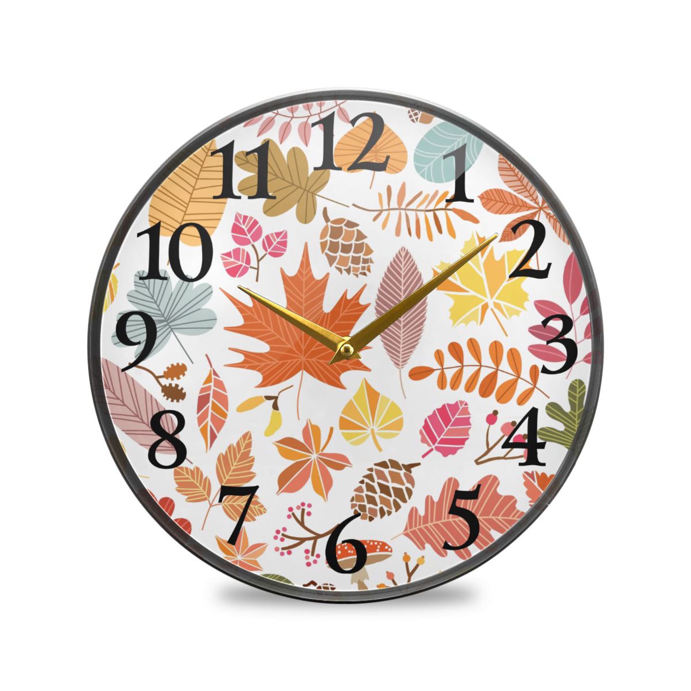 Autumn Fall Leaves Wall Clocks Battery Operated 11.9 Inch Round Clock ...