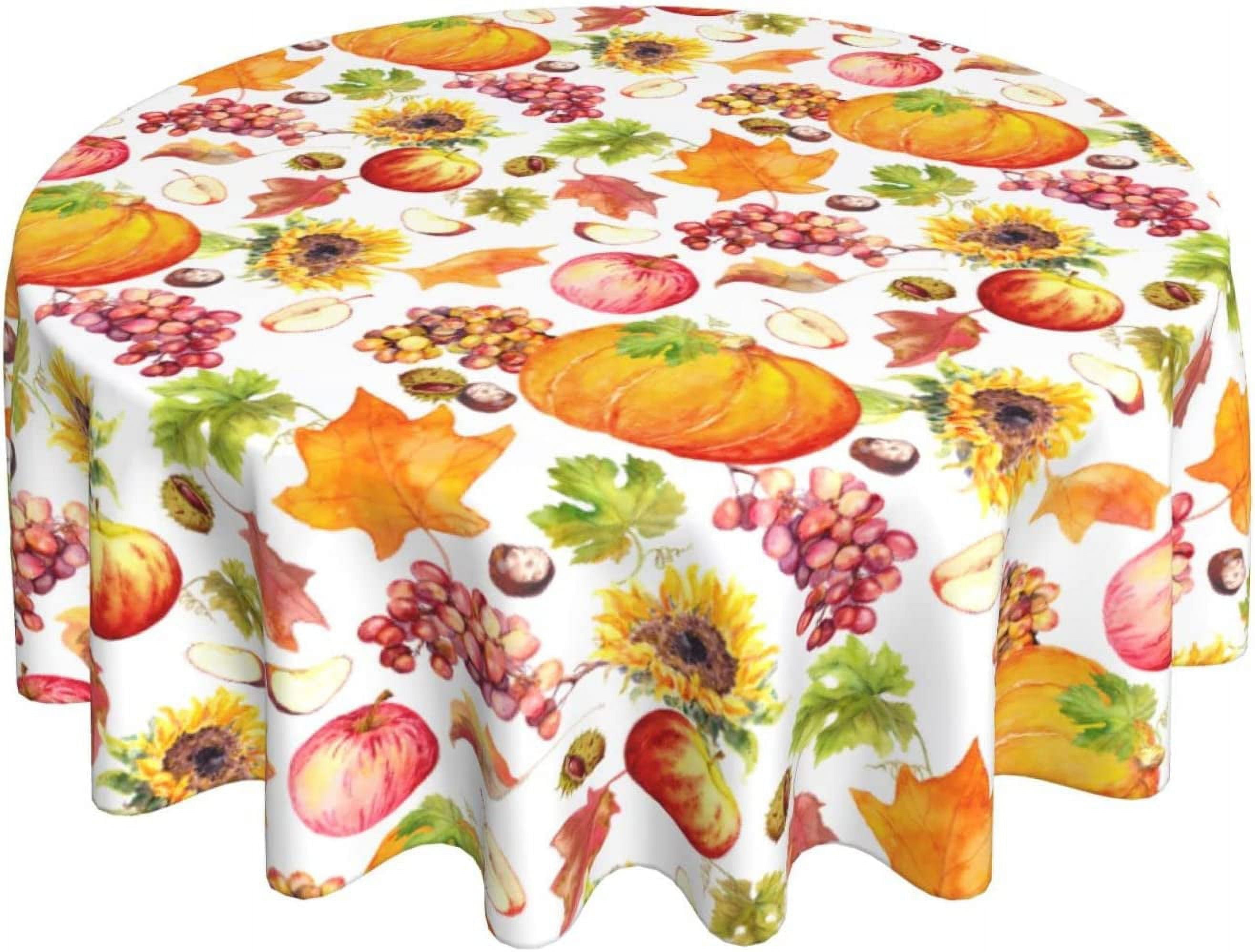 Autumn Fall Maple Leaf Round Tablecloth 60 Inch Pumpkin Leaves ...