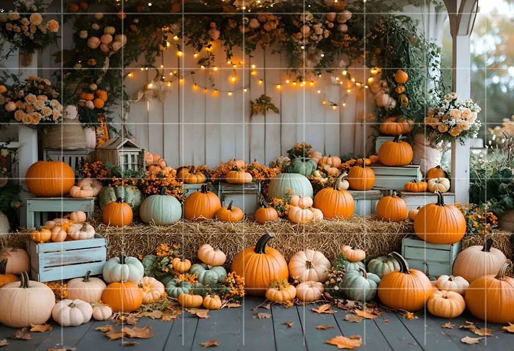 Autumn Fall Pink Pumpkins Boho Floral Kids Birthday Family Portrait r ...