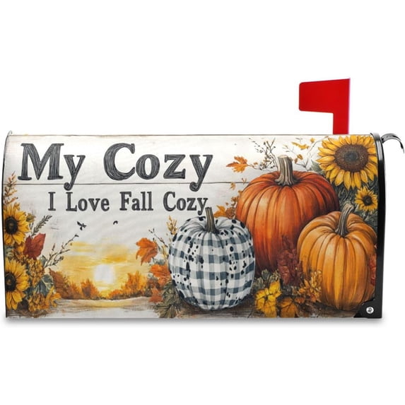 Autumn Fall Pumpkin Magnetic Mailbox Cover Sunflower Wooden Mailbox ...
