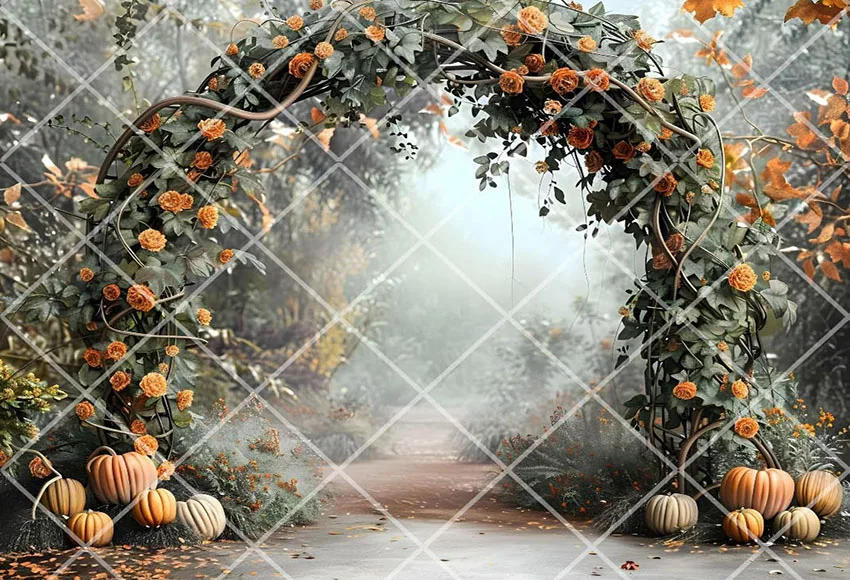 Autumn Fall Pumpkins Arch Maple Leaves Kids Birthday Family Portrait r ...