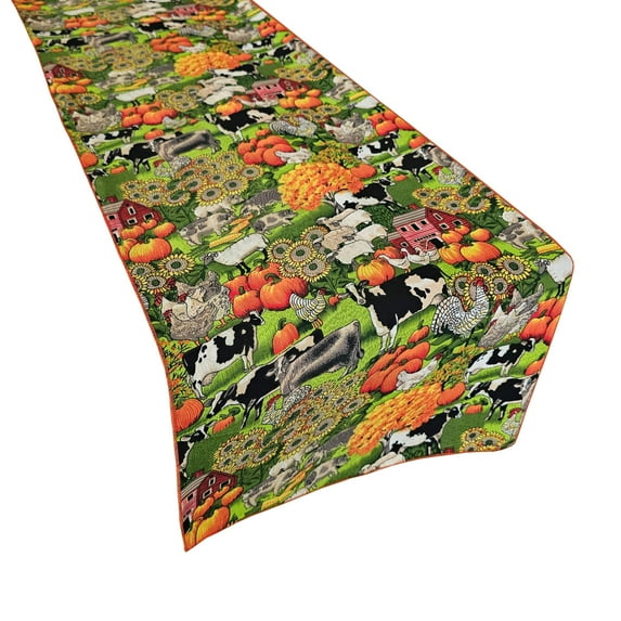 Autumn Fall Season Animal Farm Printed Poly Cotton Table Runner ...