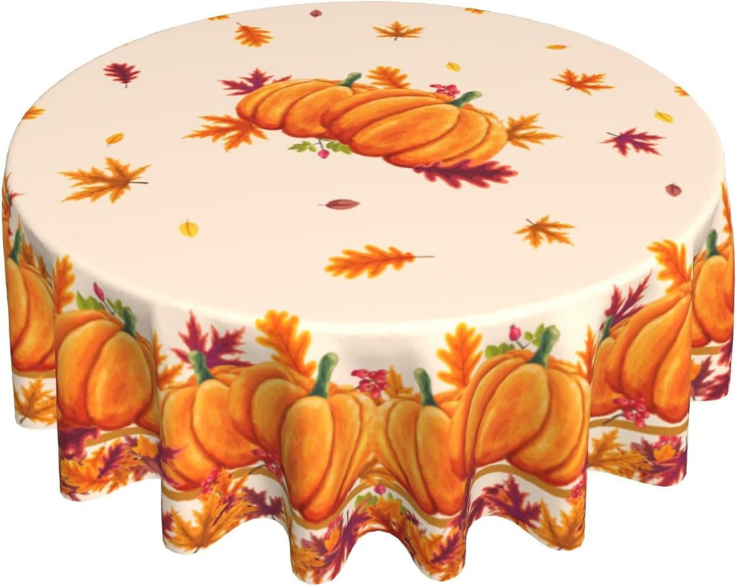 Autumn Fall Tablecloth Round 60Inch Pumpkins Maple Leaves Decorative ...