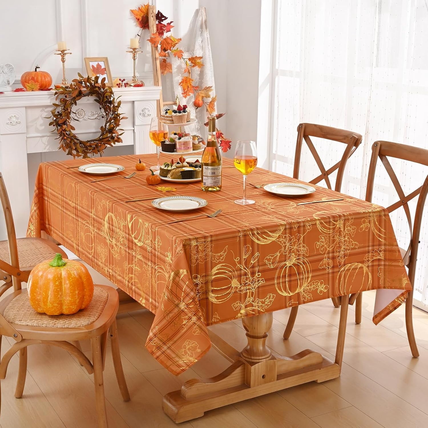 Autumn Fall Tablecloth for Thanksgiving, Gingham Buffalo Plaid Table ...