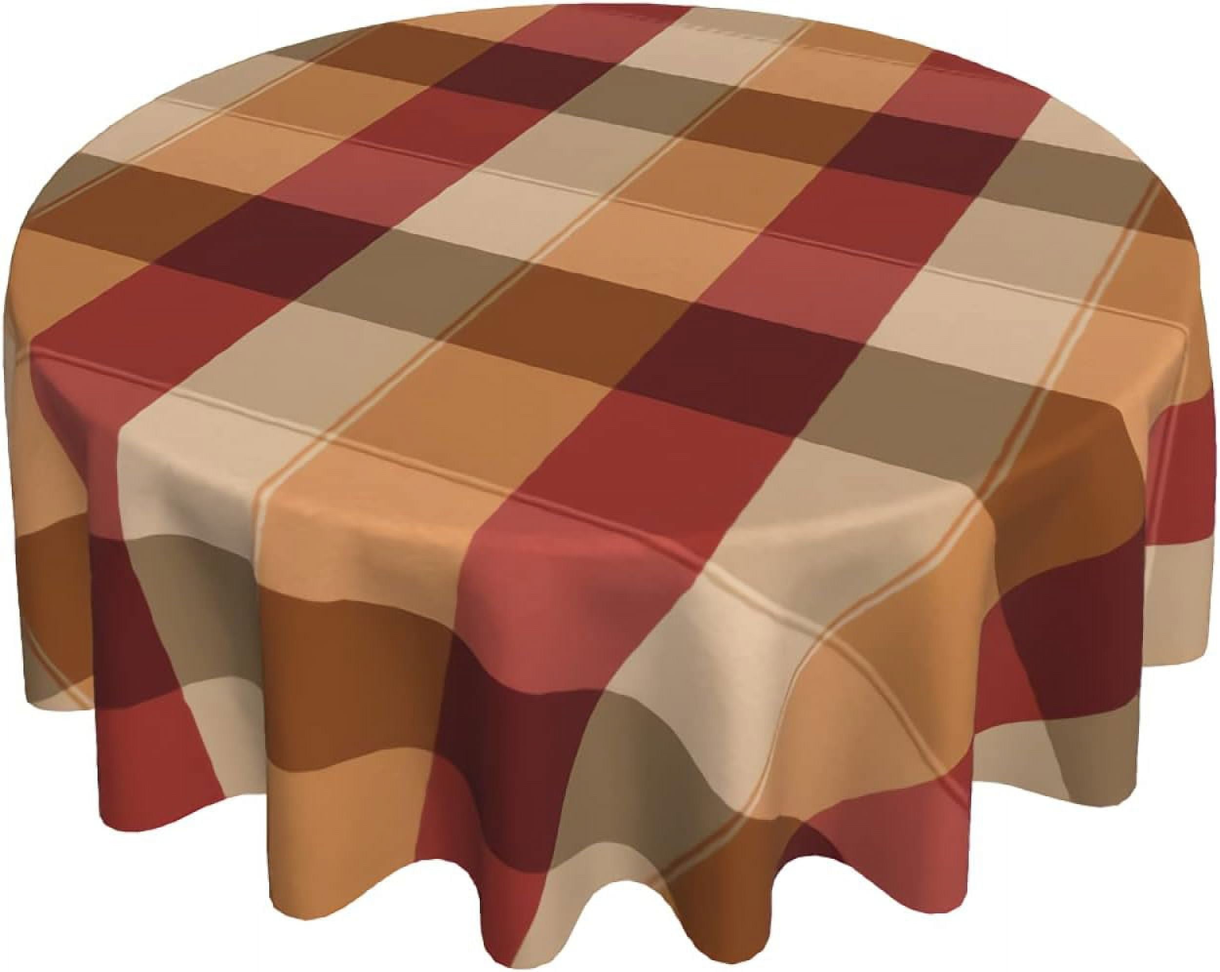 Autumn Fall Thanksgiving Checkered Tablecloth Round 60 Inch Brown Red ...