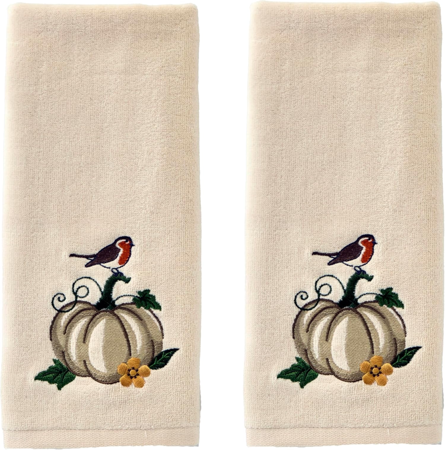Autumn/Fall/Thanksgiving Robin Pumpkin Embroidered 2 count Hand Towel ...
