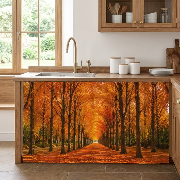 Autumn Fallen Leaves Cabinet Curtains for Kitchen 32"W x 55"L, Golden ...