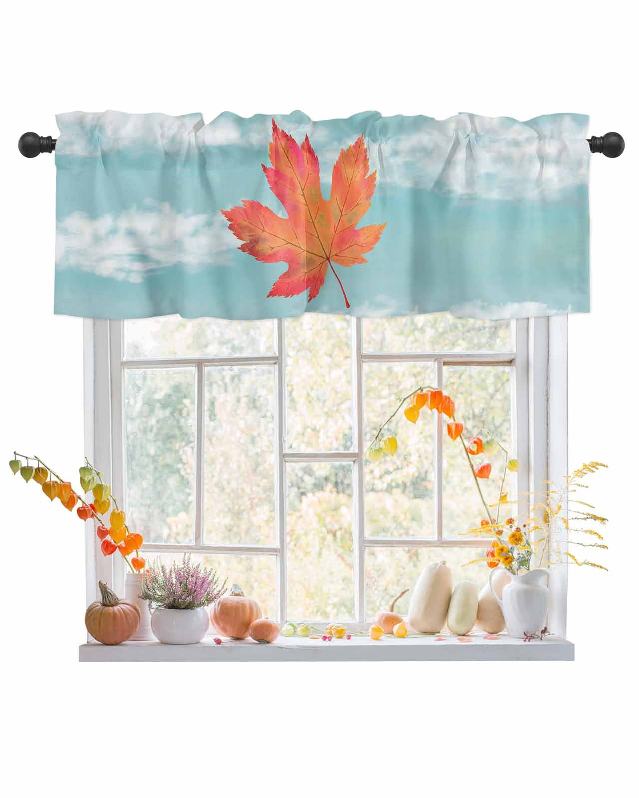 Autumn Fallen Leaves Fall Valances for Windows, Rod Pocket Thanksgiving ...