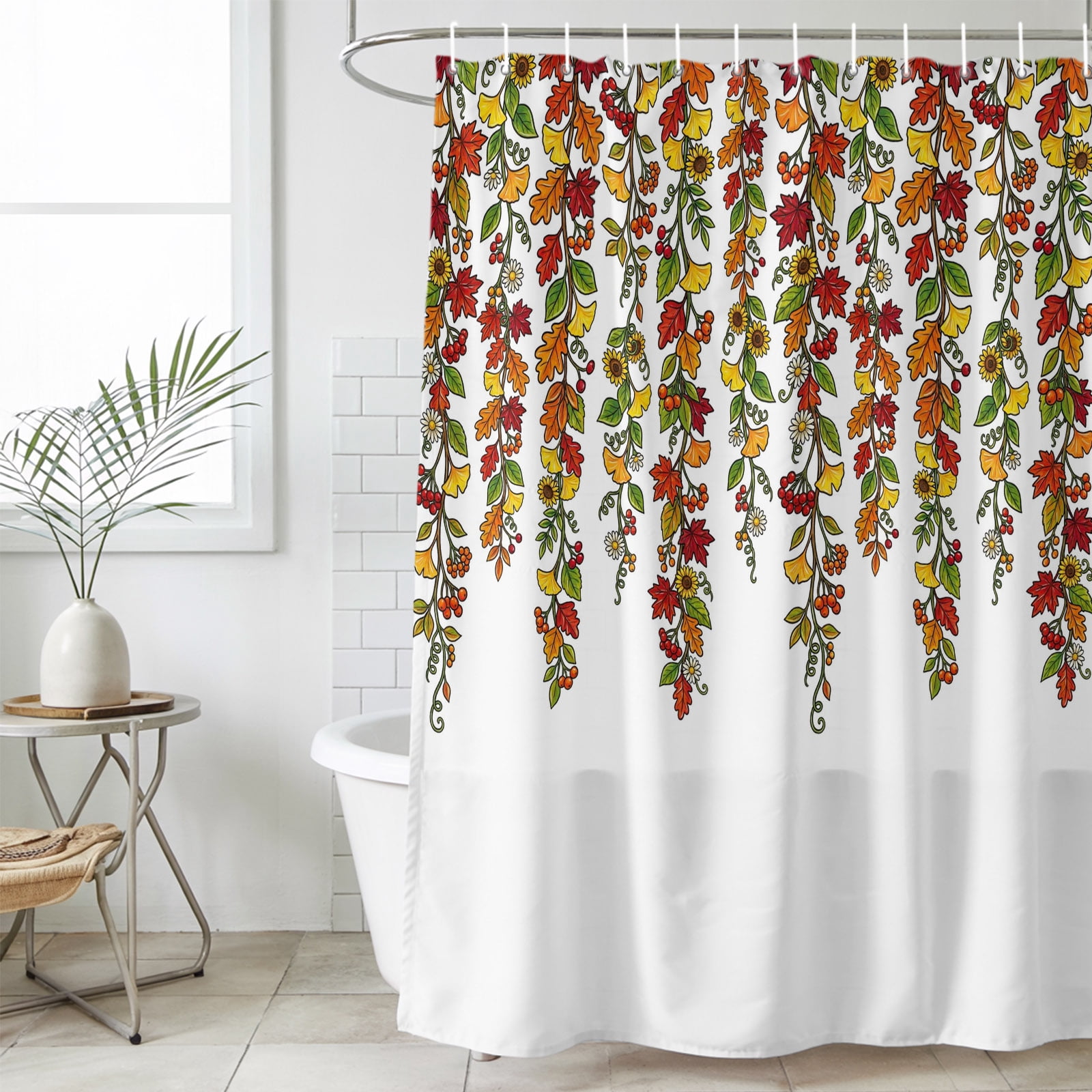Autumn Fallen Leaves Flower Watercolor Shower Curtain Set, Waterproof ...