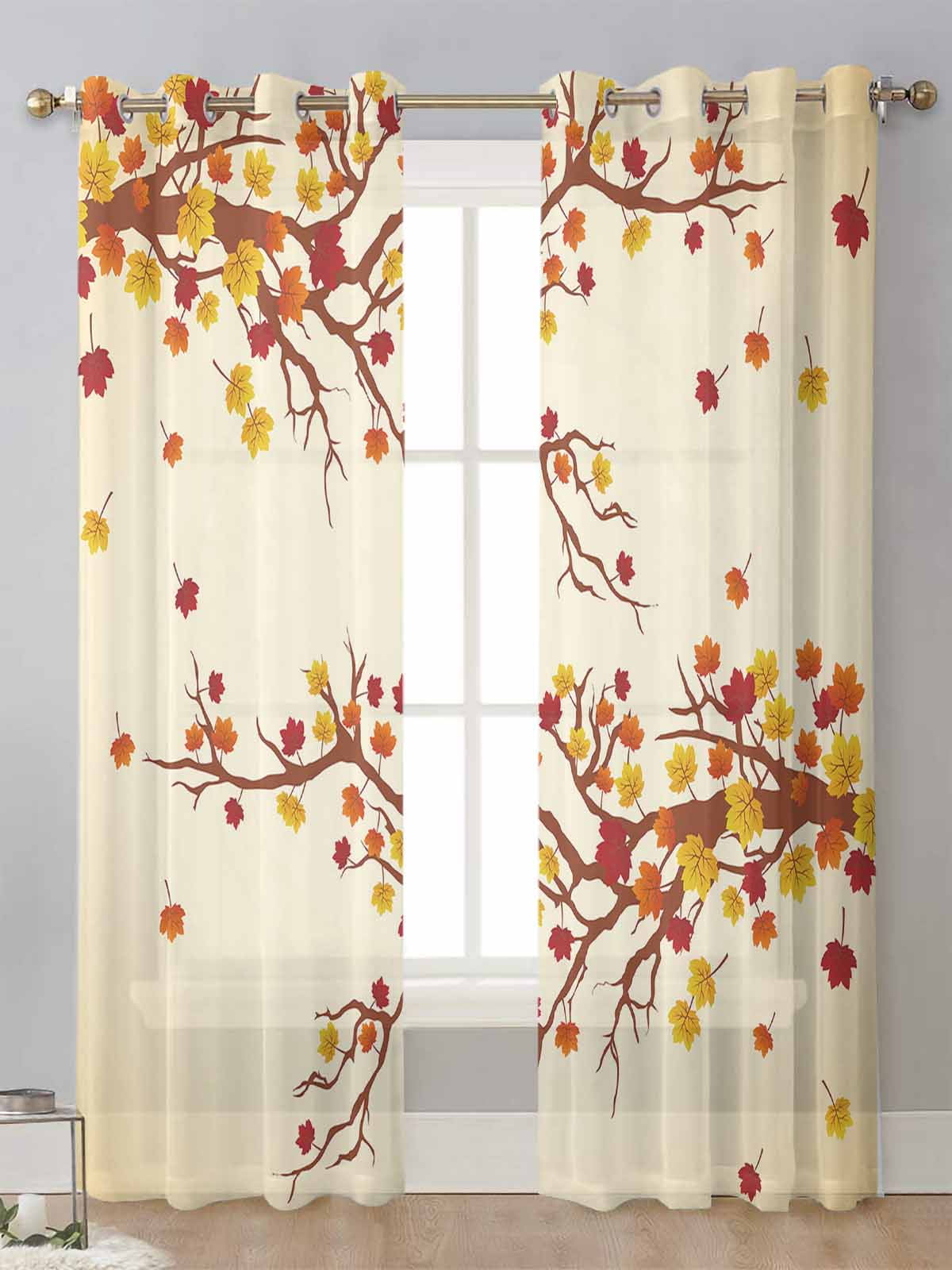 Autumn Fallen Leaves Sheer Curtains For Living Room Window Screening ...