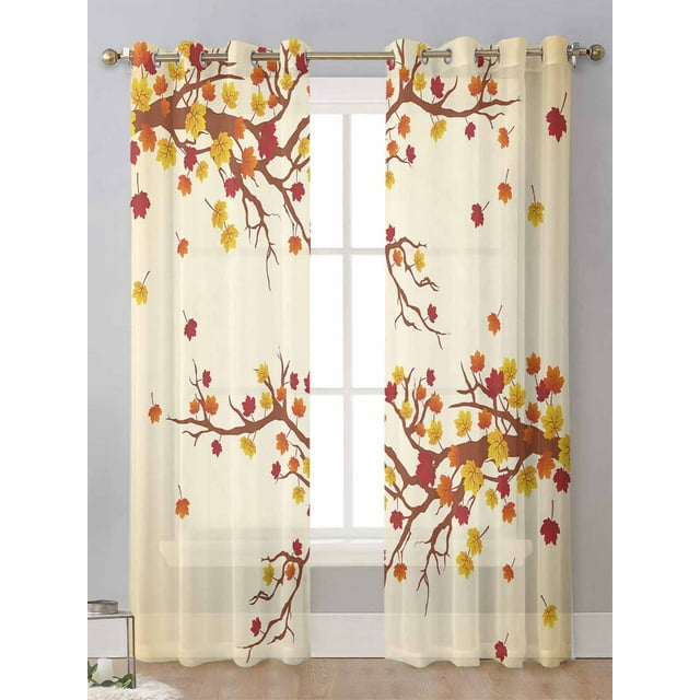 Autumn Fallen Leaves Sheer Curtains For Living Room Window Screening ...