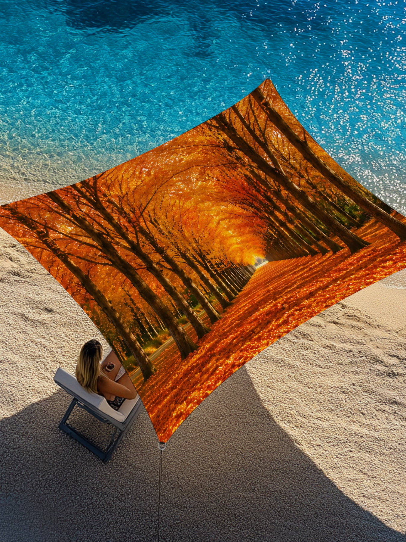 Autumn Fallen Leaves Sun Shade Sail 8' x 10', Golden Path Fall Trunks ...