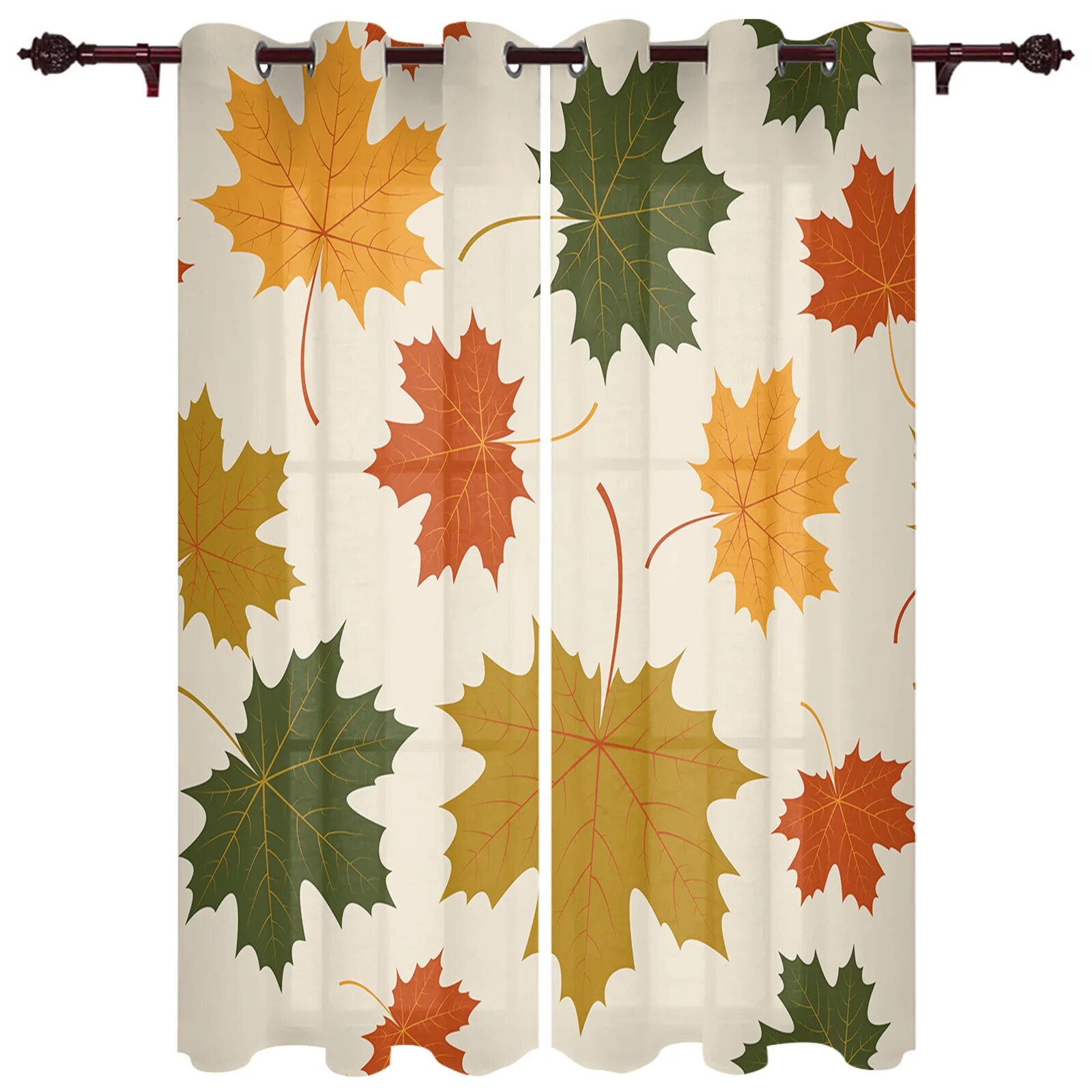 Autumn Fallen Leaves Window Curtain Living Room European Luxury ...
