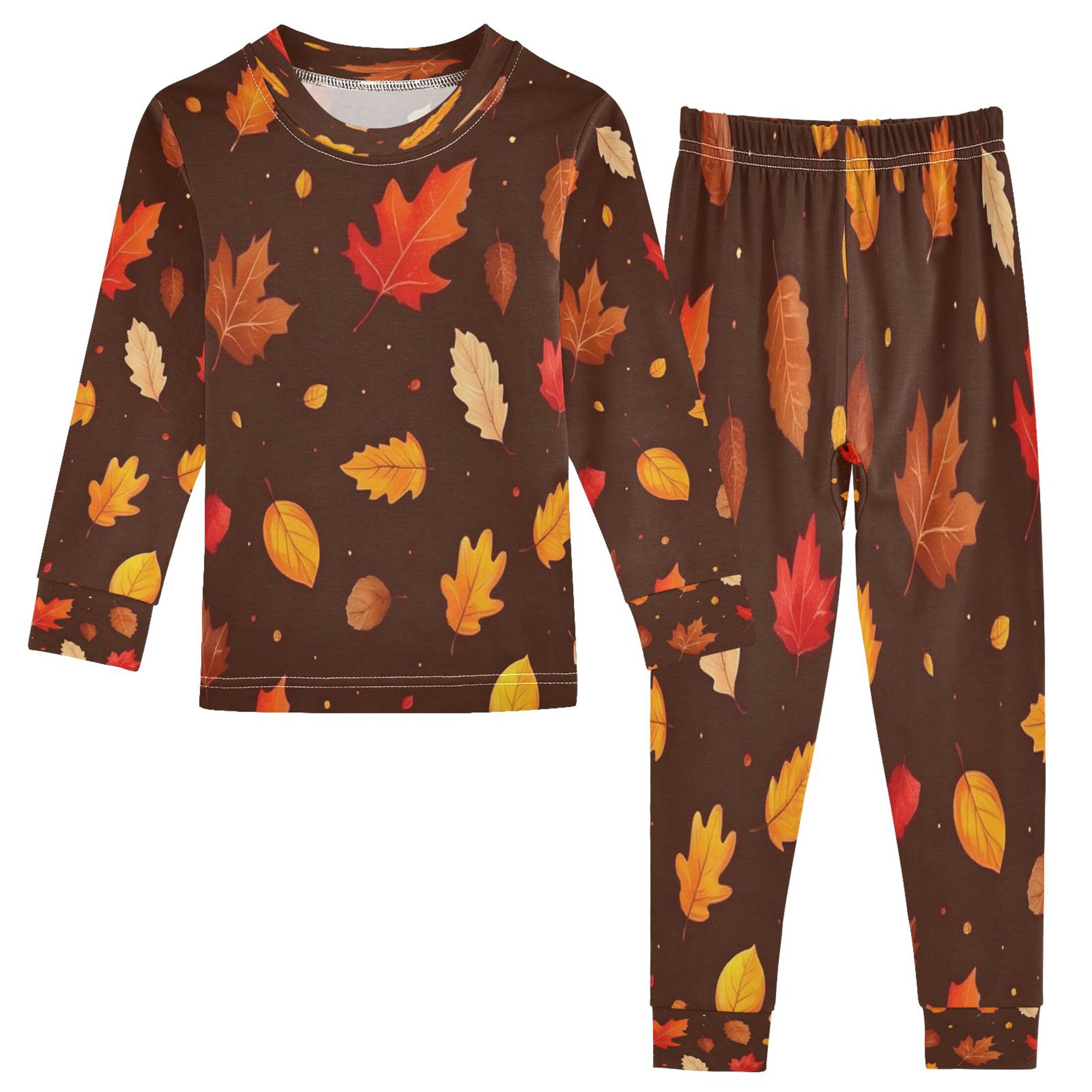 Autumn Falling Leaves Cotton Pajamas 2 Piece Set Sleepwear Soft and ...