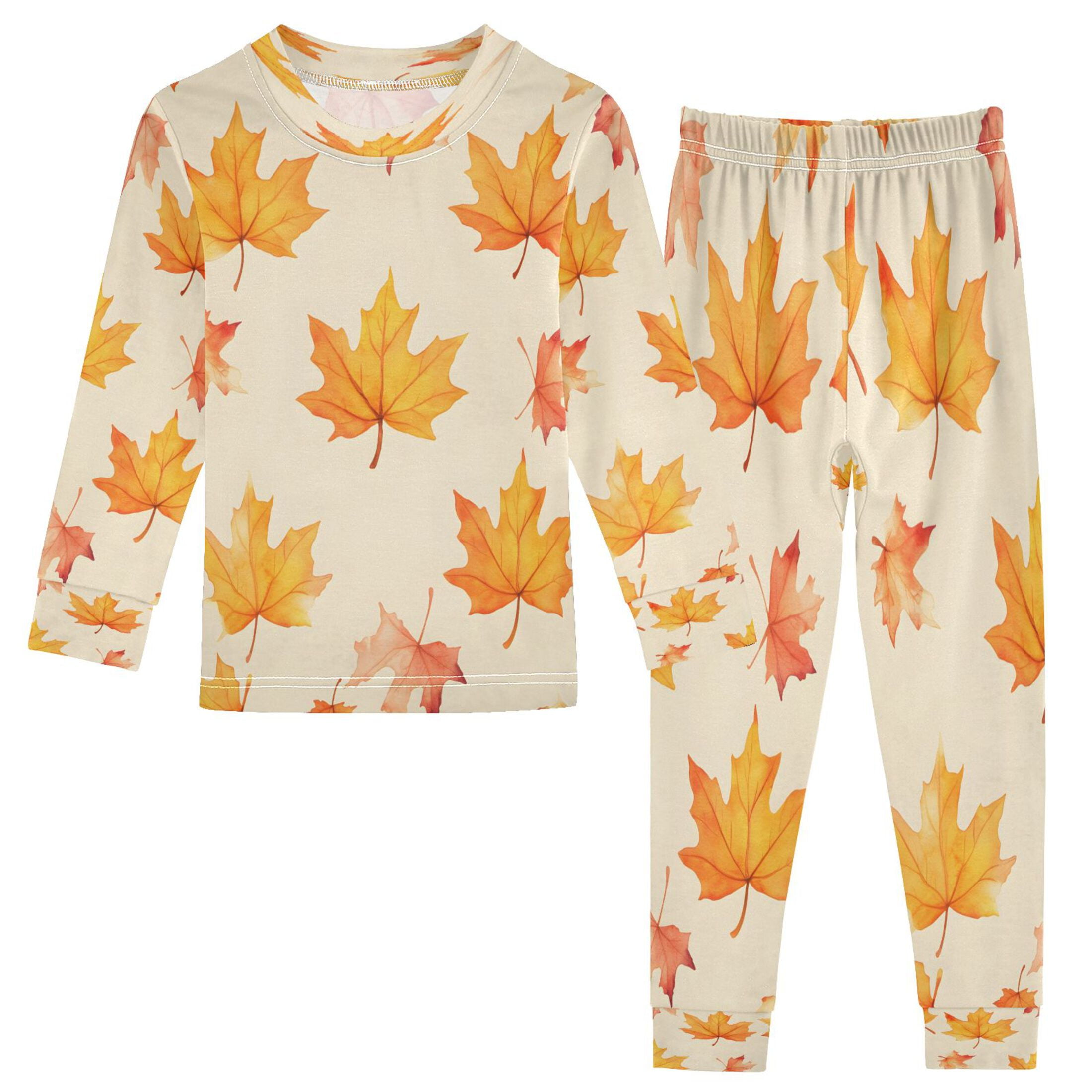 Autumn Falling Leaves Pattern Kids and Toddler Girls Boys Pajamas 2 ...