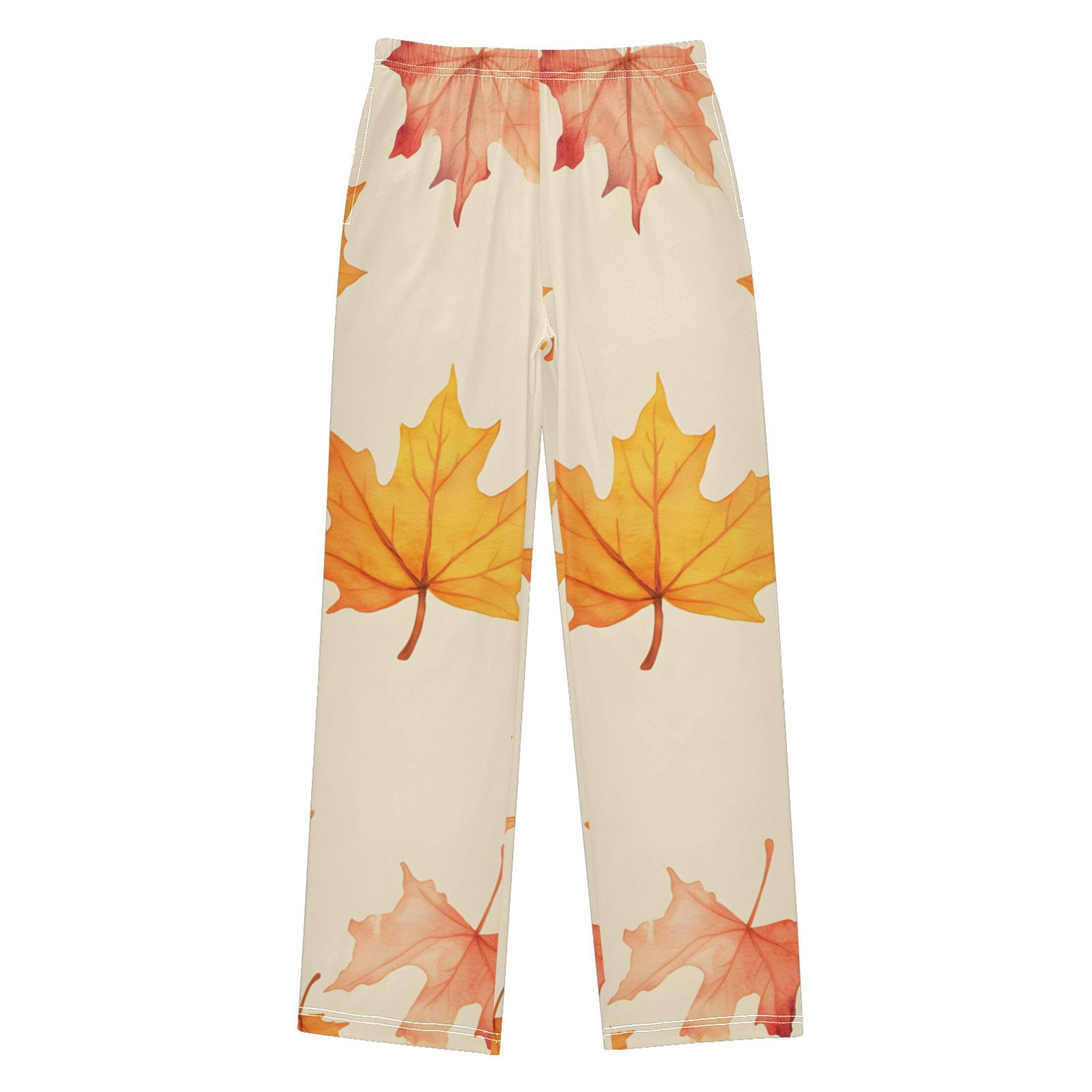 Autumn Falling Leaves Pattern Pajama Pants Soft Lightweight Lounge ...