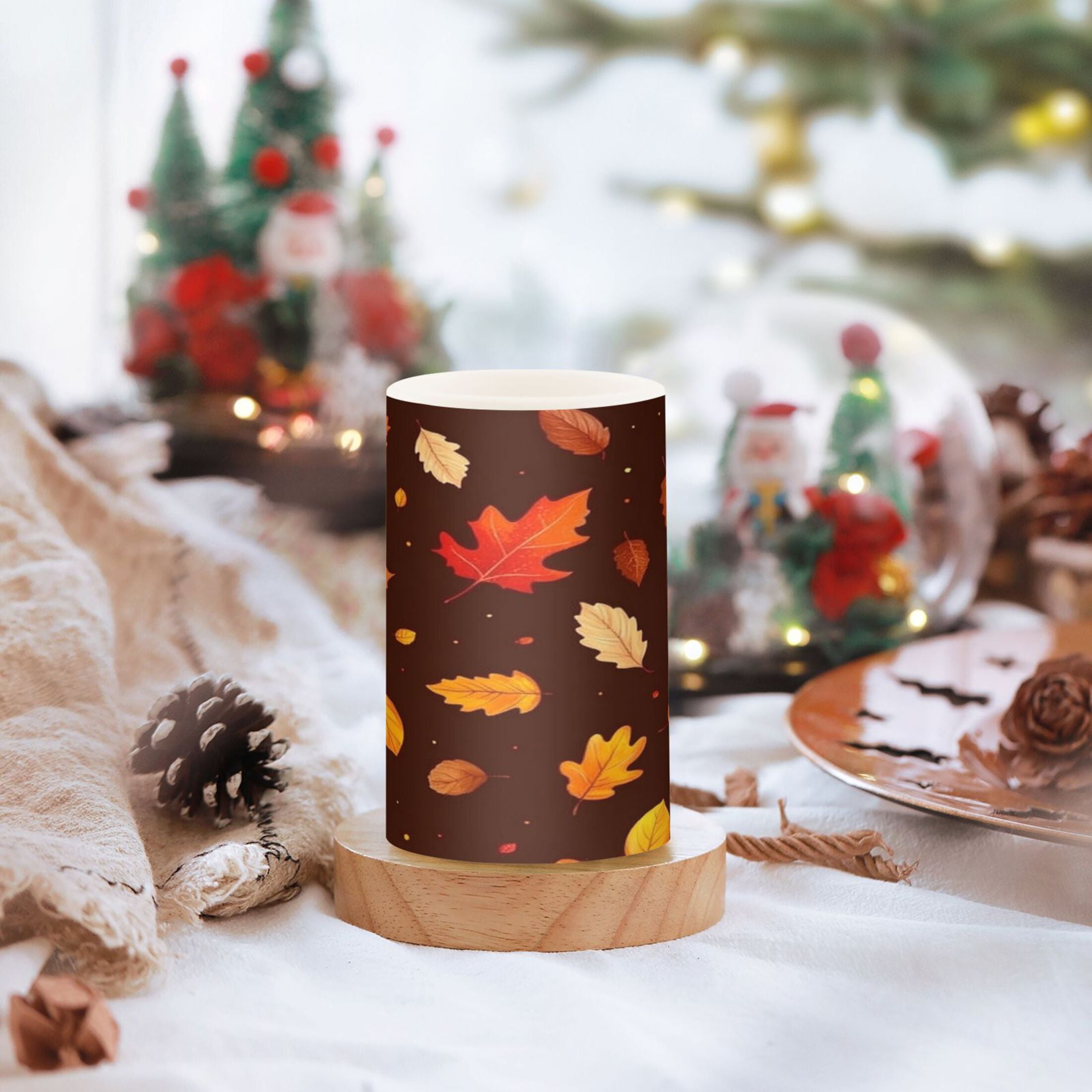 Autumn Falling Leaves Set of 2 Flameless LED Candles Remote and Timer ...
