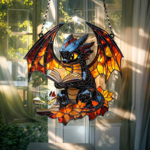 Autumn Fantasy Dragon Faux Stained Glass Acrylic Suncatcher - Reading ...