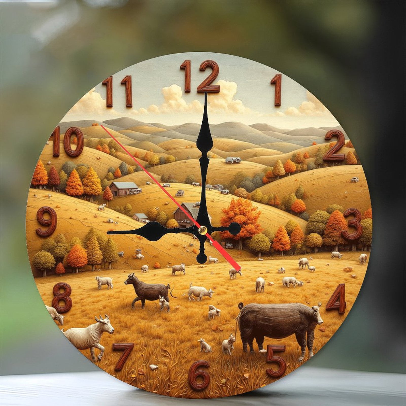 Autumn Farm Animals Wall Clock Rustic Countryside Decor 10-Inch Silent ...