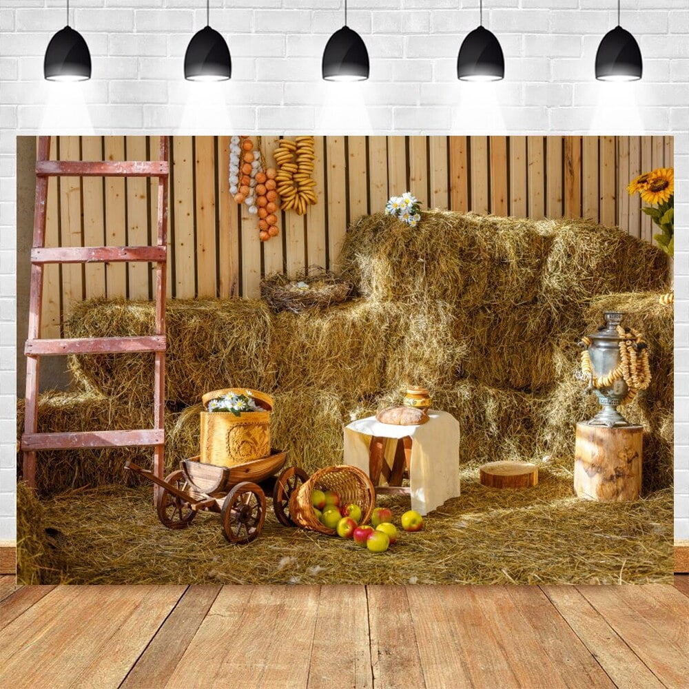 Autumn Farm Barn Hay Bales Baby Portrait Photo Background Photography ...
