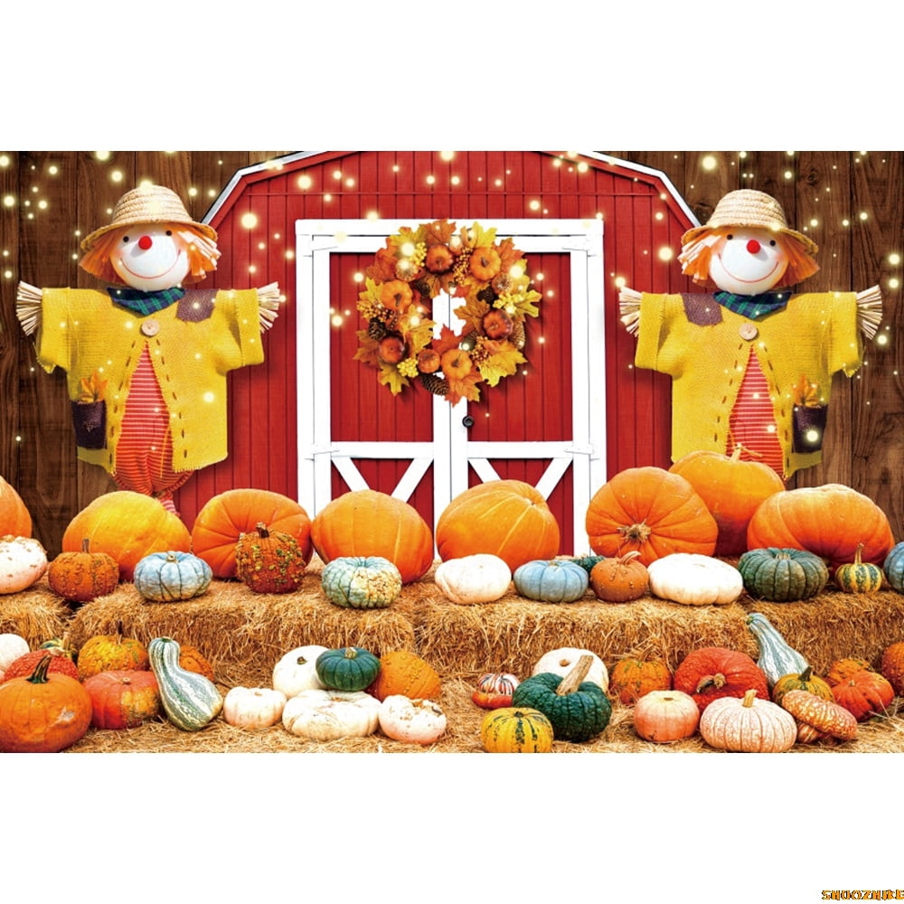 Autumn Farm Barn Wood Door Backdrop Fall Maple Leaf Pumpkin Harvest ...