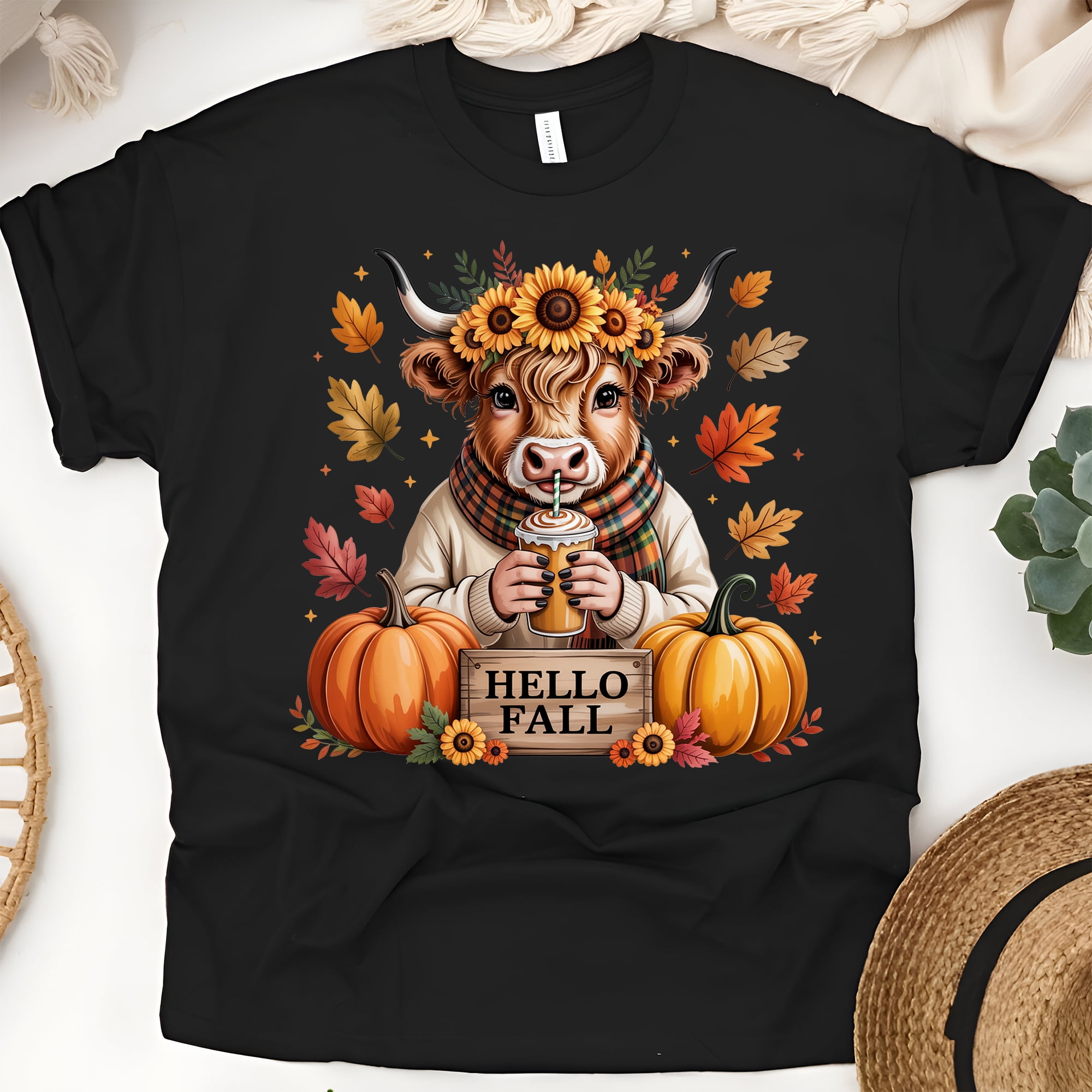 Autumn Farm Cow T-Shirt | Pumpkin Harvest Fall Tee | Rustic Country Top ...