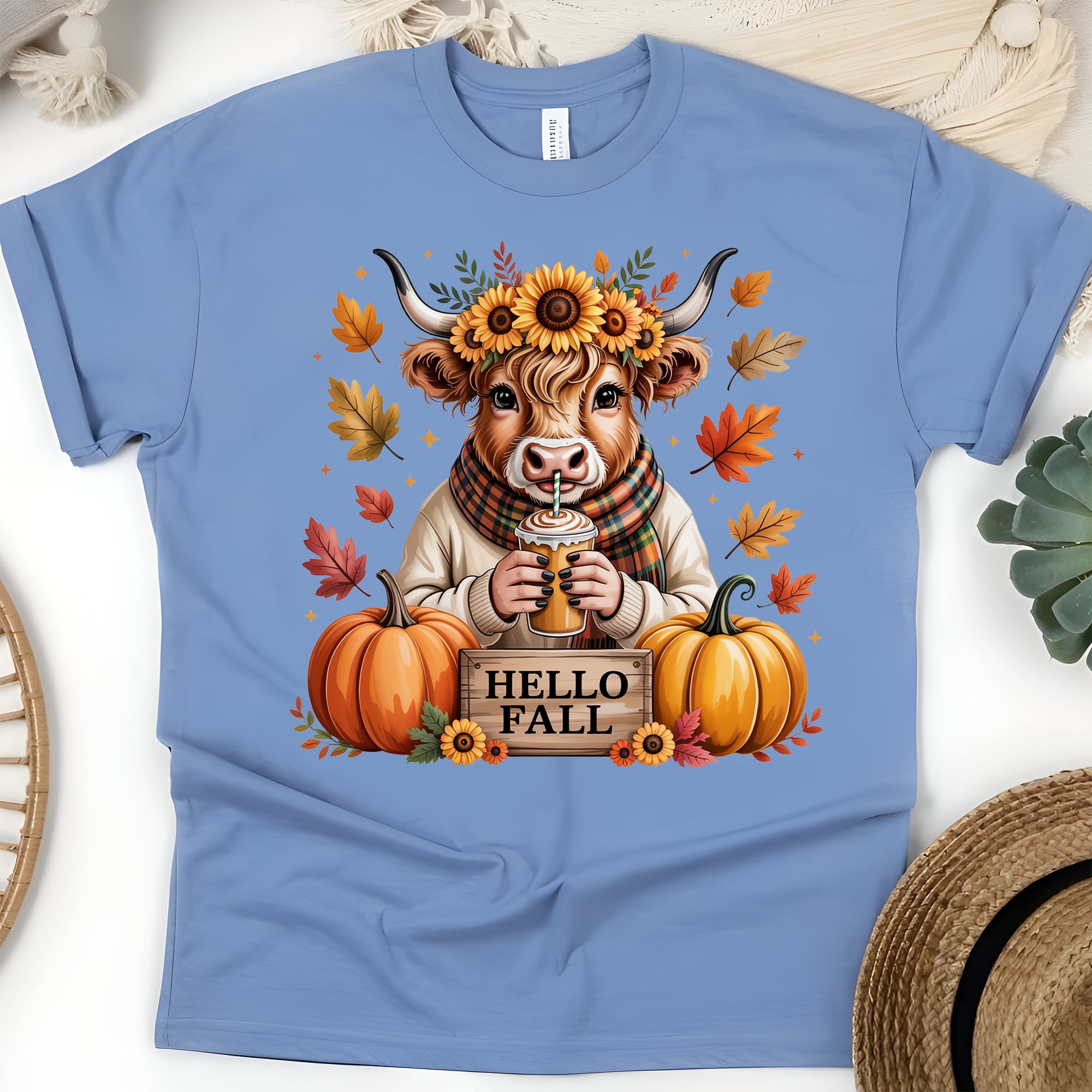 Autumn Farm Cow T-Shirt | Pumpkin Harvest Fall Tee | Rustic Country Top ...