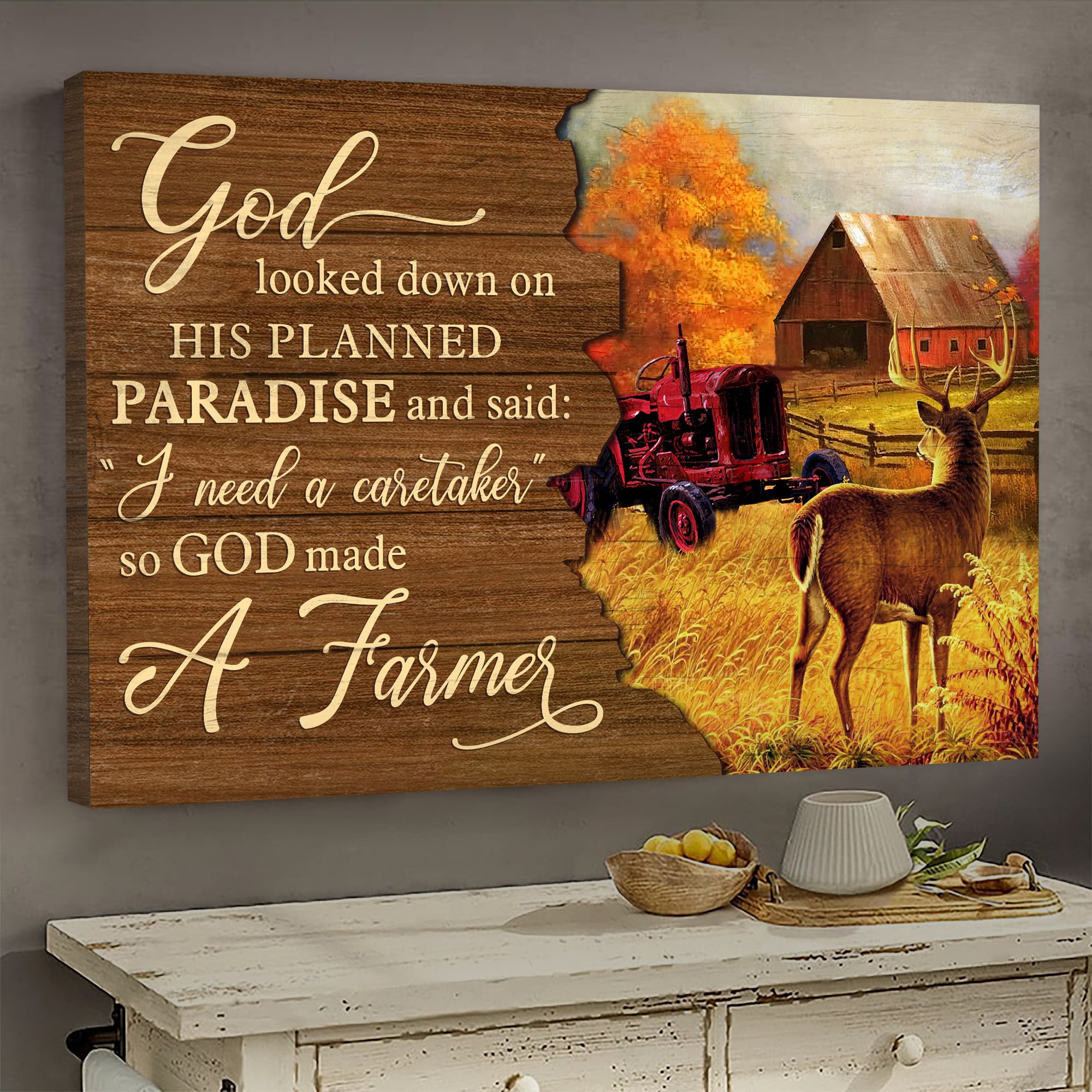 Autumn Farm, Deer, Red Tractor, God Need A Caretaker So He Made A ...