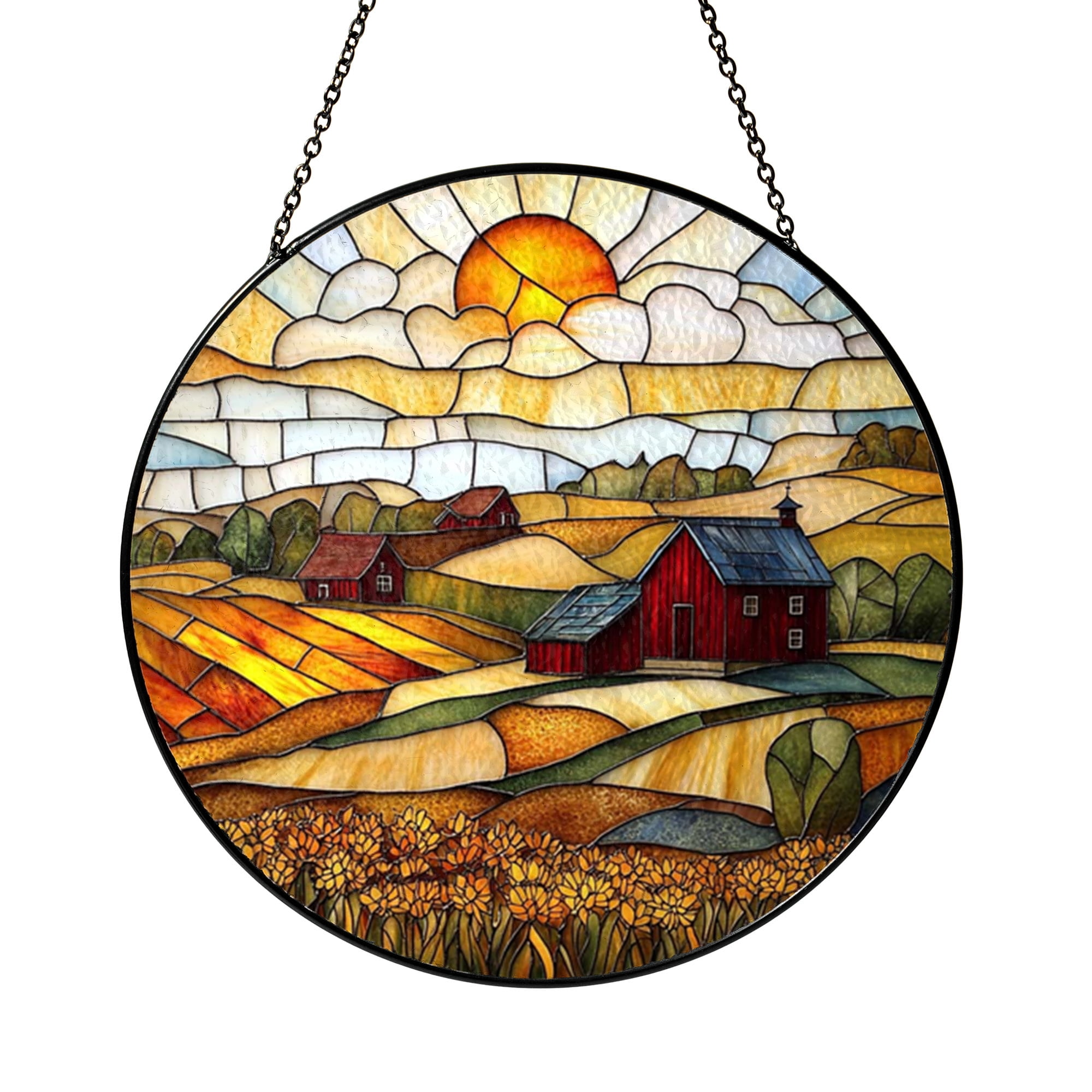 Autumn Farm Field Window Art – Stained Glass Style - Walmart.com