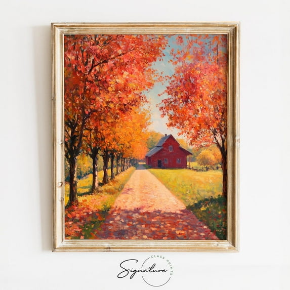 Autumn Farm Lane With Red Barn, Rustic Landscape Wall Art, Fall Decor ...