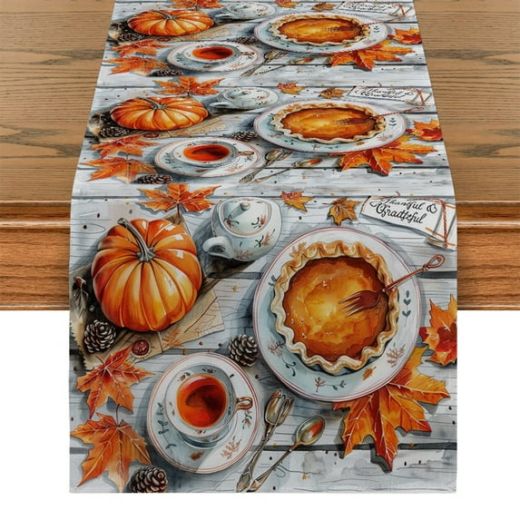 Autumn Farm Pumpkin Tea Party Table Runner Kitchen Dining ration Table ...