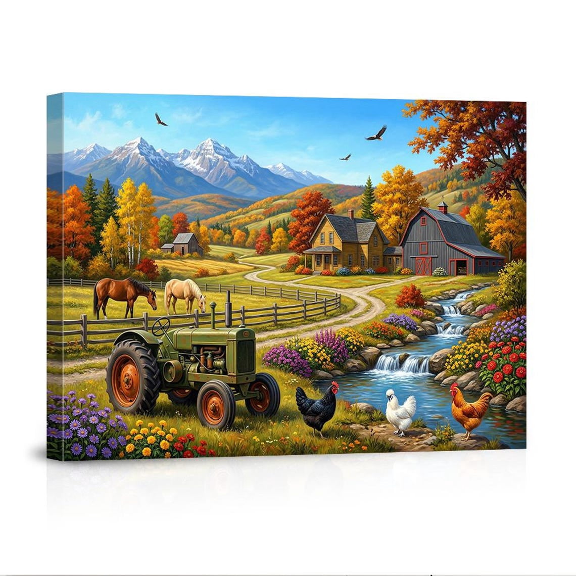 Autumn Farm Tractor Barn Rustic Country Mountain Animals For Living ...