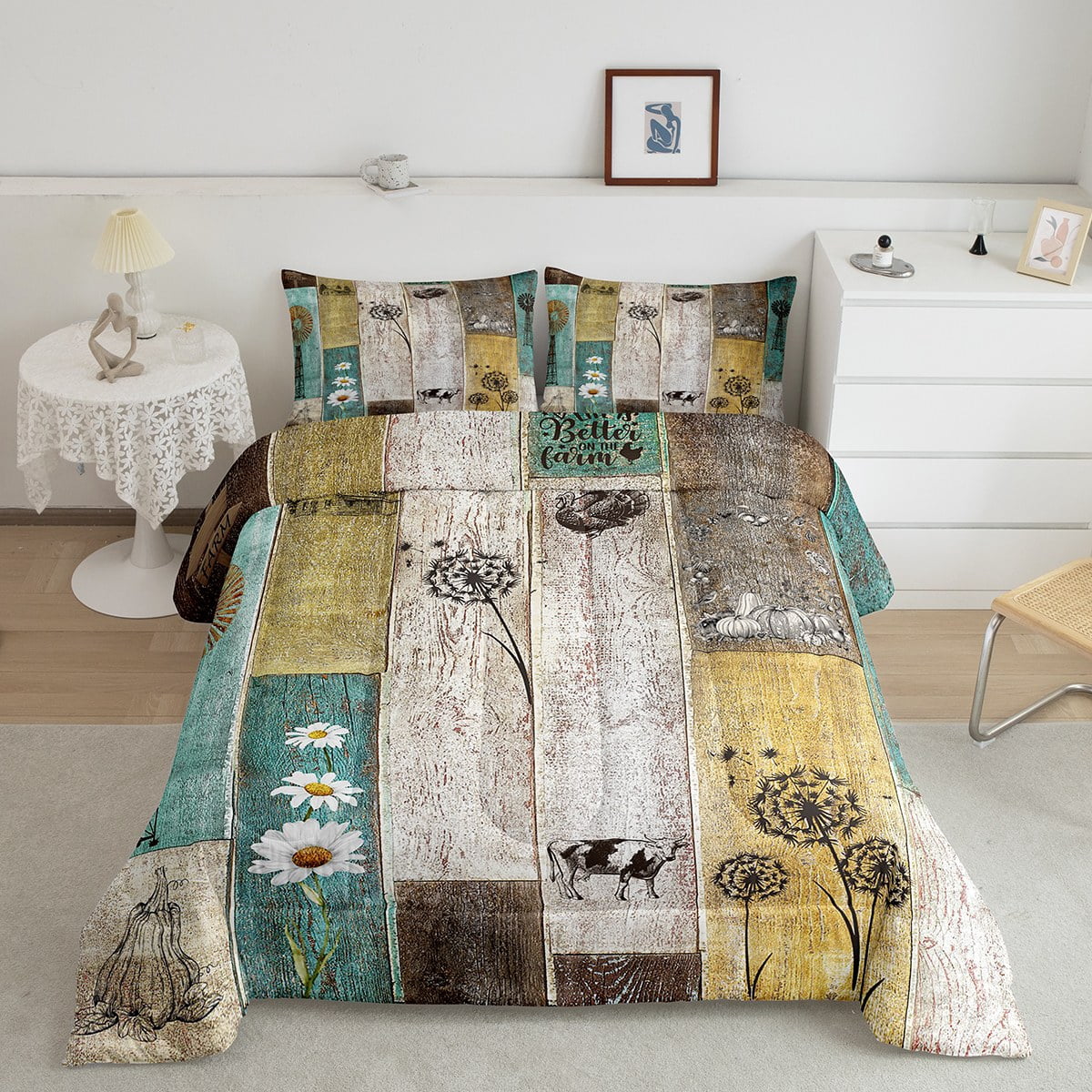 Autumn Farmhouse Bedding Set, Fall Pumpkin Thanksgiving Comforter Set ...