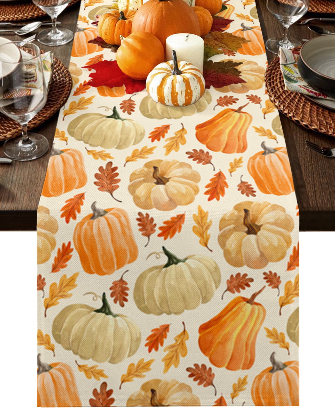 Autumn Farmhouse Retro Maple Leaf Texture Table Runner Dining Table ...