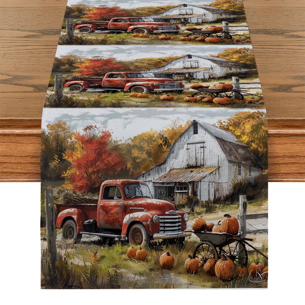 Autumn Farmhouse Table Runner Dresser r for Kitchen Holiday Party Table ...