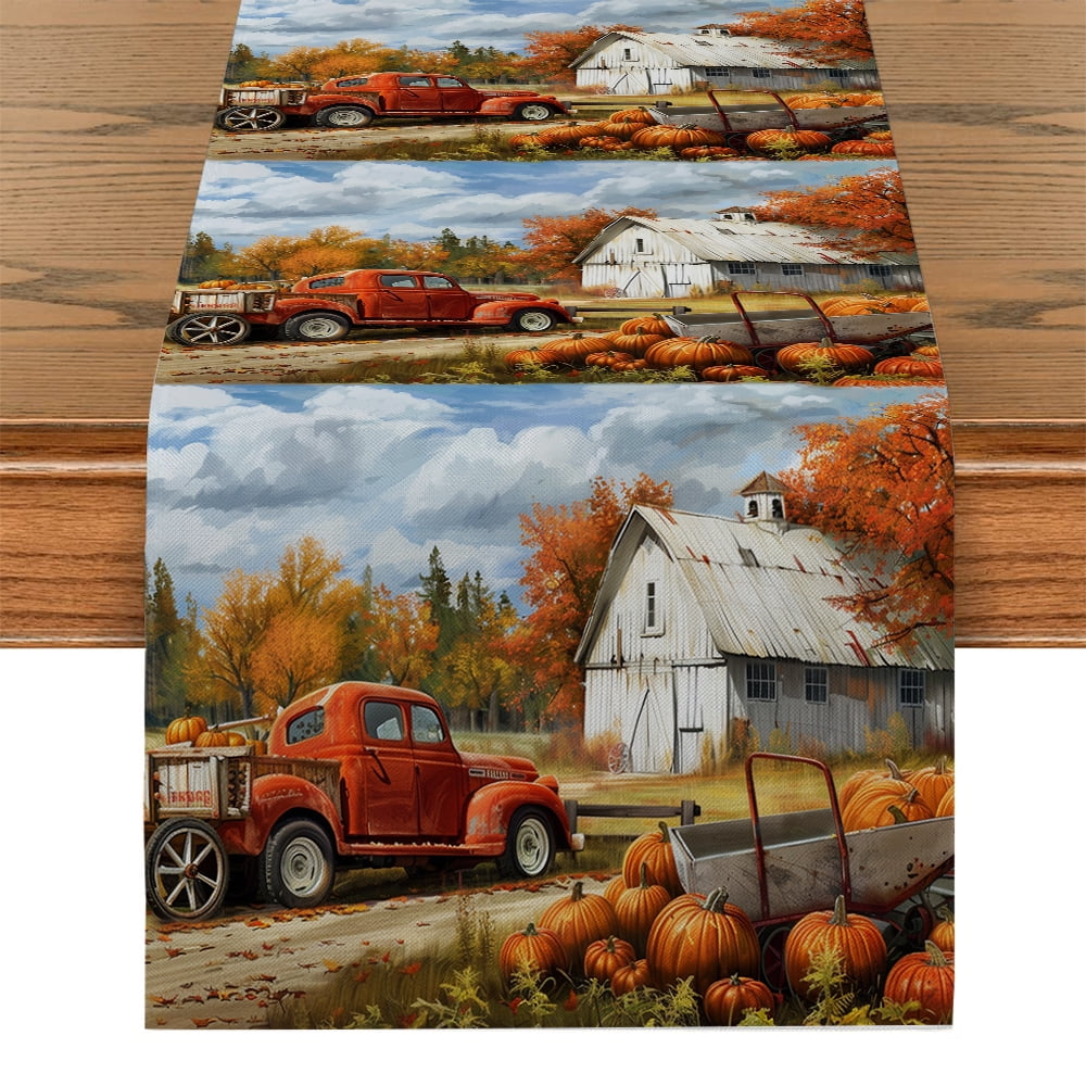 Autumn Farmhouse Table Runner Dresser r for Kitchen Holiday Party Table ...
