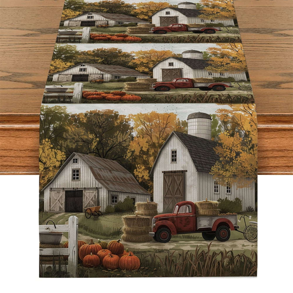 Autumn Farmhouse Table Runner Dresser r for Kitchen Holiday Party Table ...