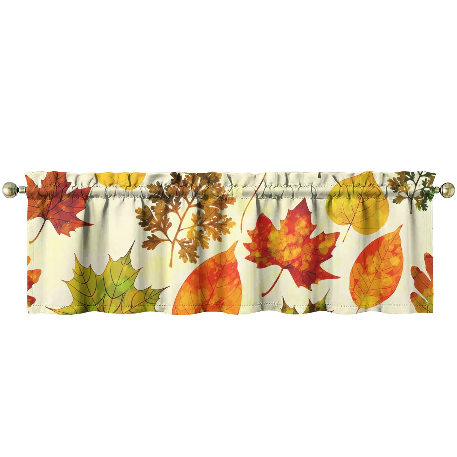 Autumn Farmhouse Valance - Fall Leaves and Pumpkin Pattern with Rustic ...