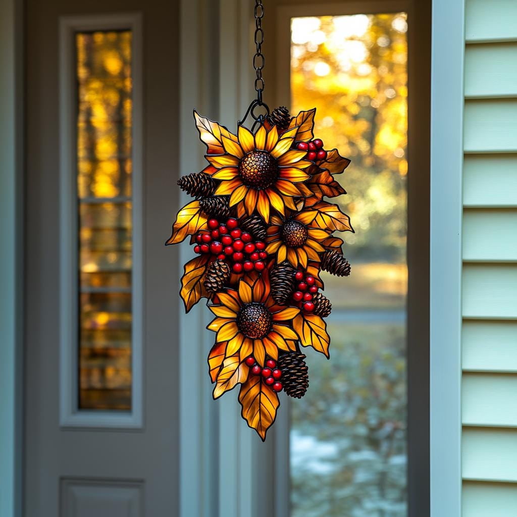 Autumn Faux Stained Glass Suncatcher - Sunflower Wavy Acrylic Window ...