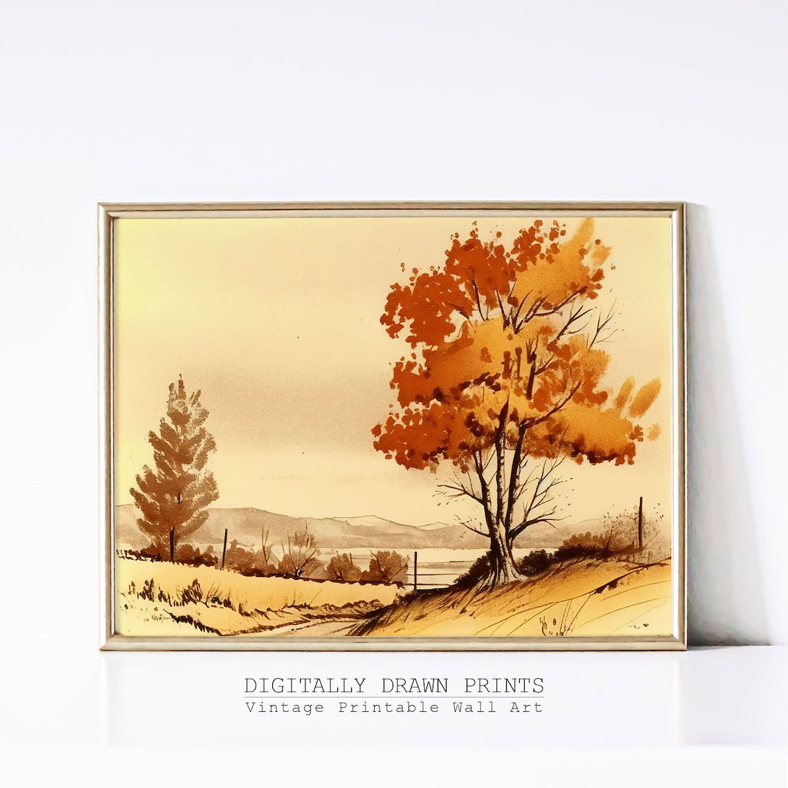 Autumn Field Landscape Sketch Painting, Rustic Farm House, Autumn Field ...