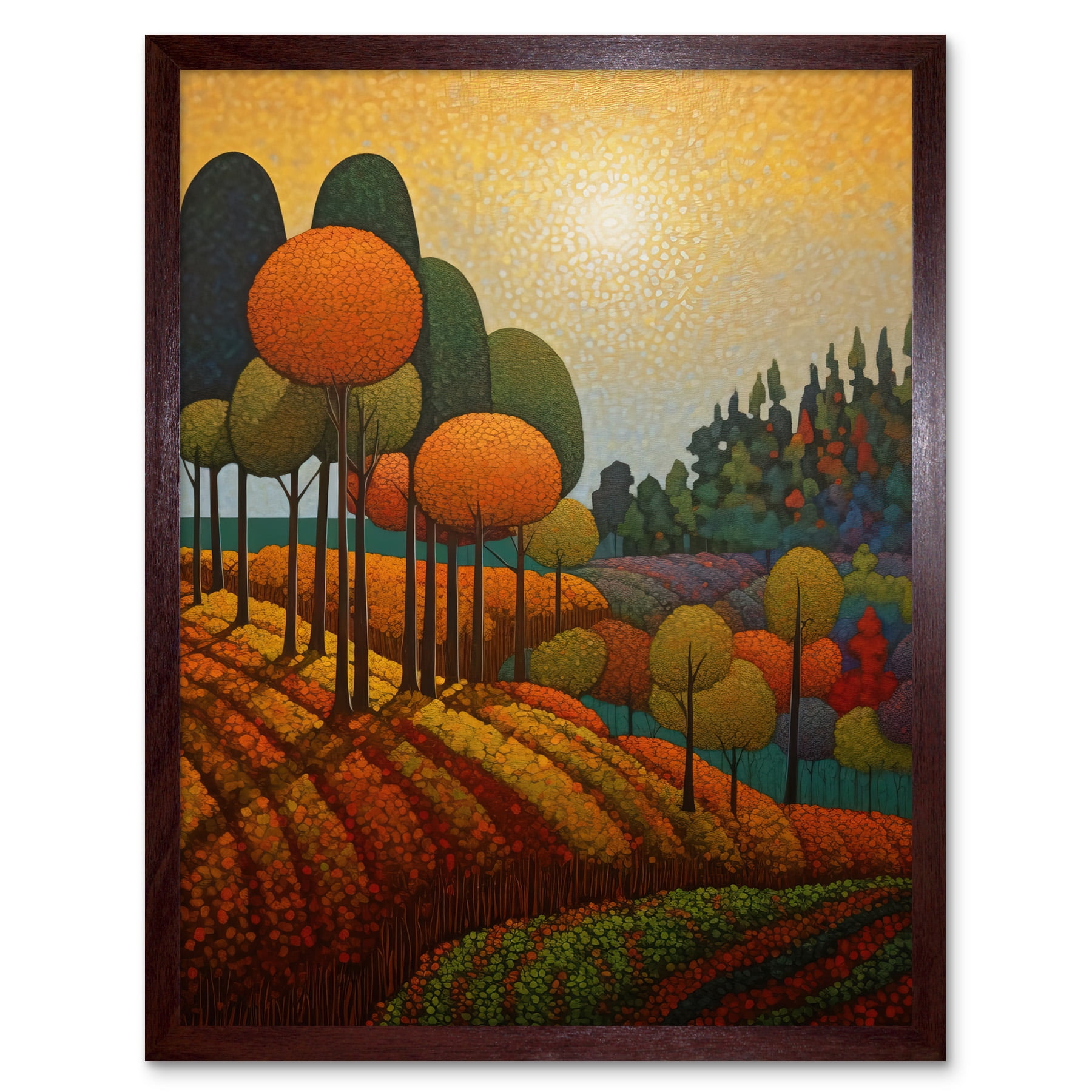 Autumn Fields Pointillism Painting Amber Orange Green Countryside ...