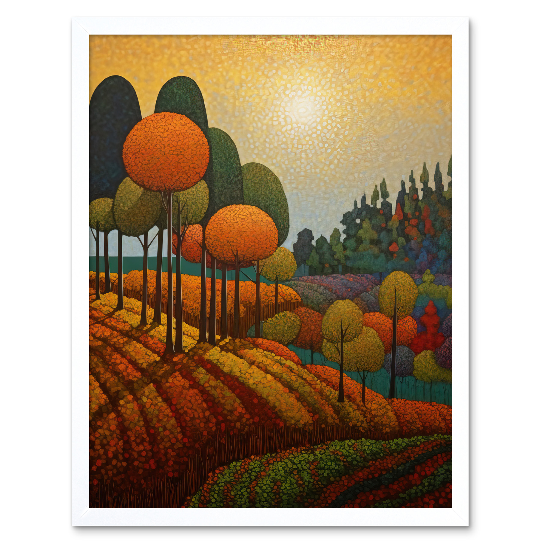 Autumn Fields Pointillism Painting Amber Orange Green Countryside ...