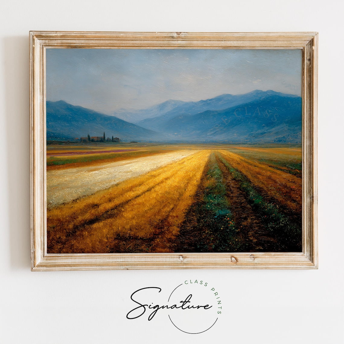 Autumn Fields, Rustic Landscape Art, Ochre Burnt Layers, Mountain ...