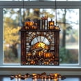 Autumn Fireplace Acrylic Suncatcher, Pumpkin Harvest Faux Stained Glass ...