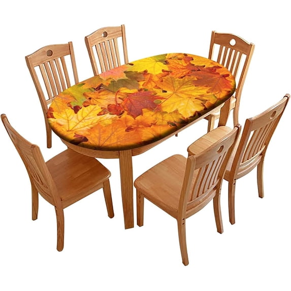 Autumn Fitted Tablecloth Oval, 48" X 68" Maple Leaf Elastic Edge Table ...